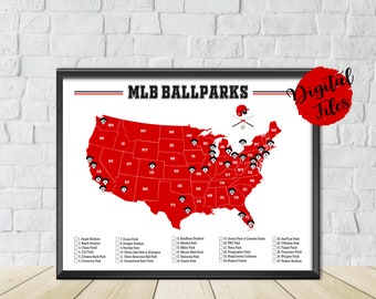 PRINTABLE MLB Ballparks Map and Checklist-baseball Stadiums | Etsy