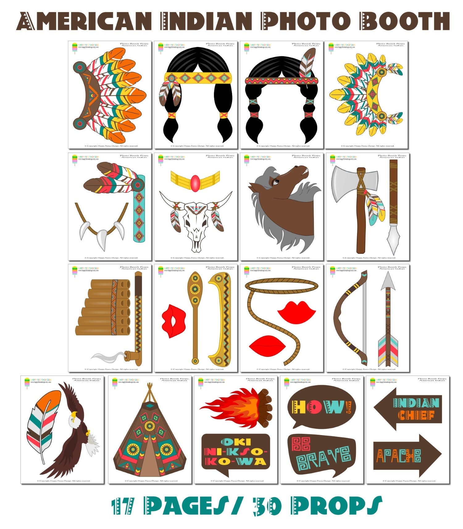 PRINTABLE American Indian Photo Booth Props-native American Photo Props ...