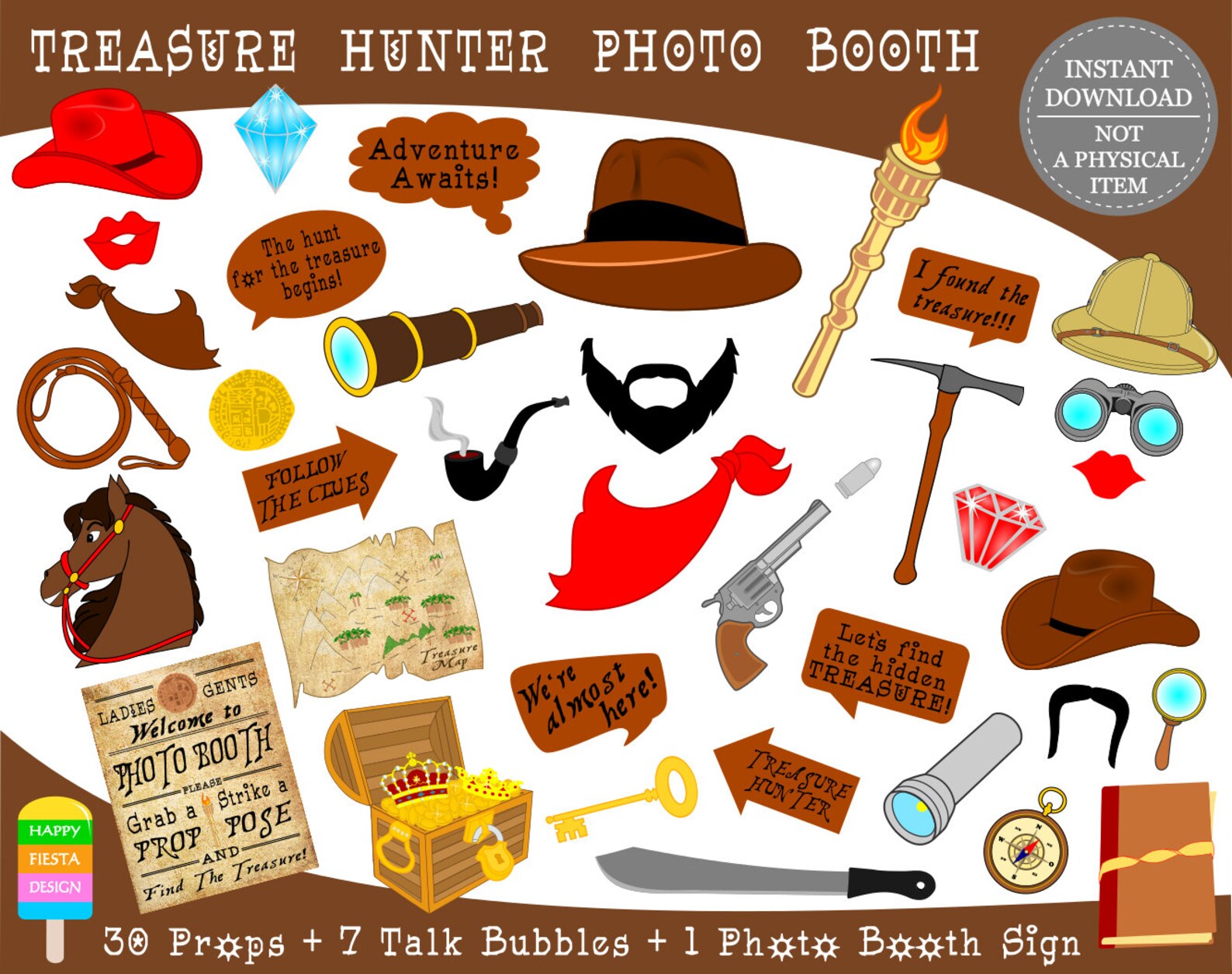 PRINTABLE Treasure Hunter Photo Booth Props-printable | Etsy