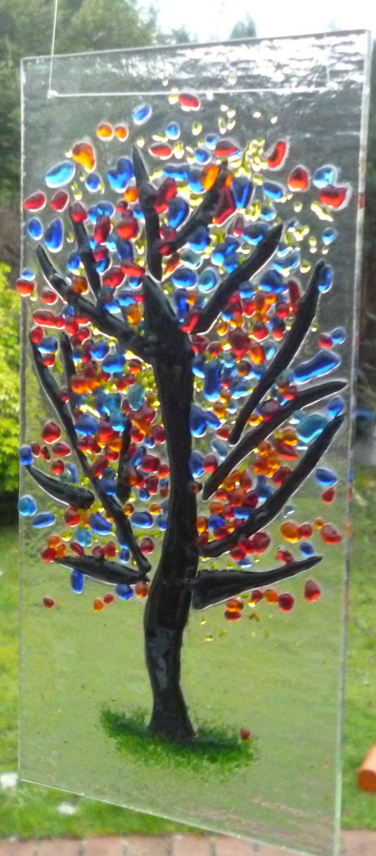 Red Blue Orange Fused Glass Suncatcher. Red Blue Orange | Etsy