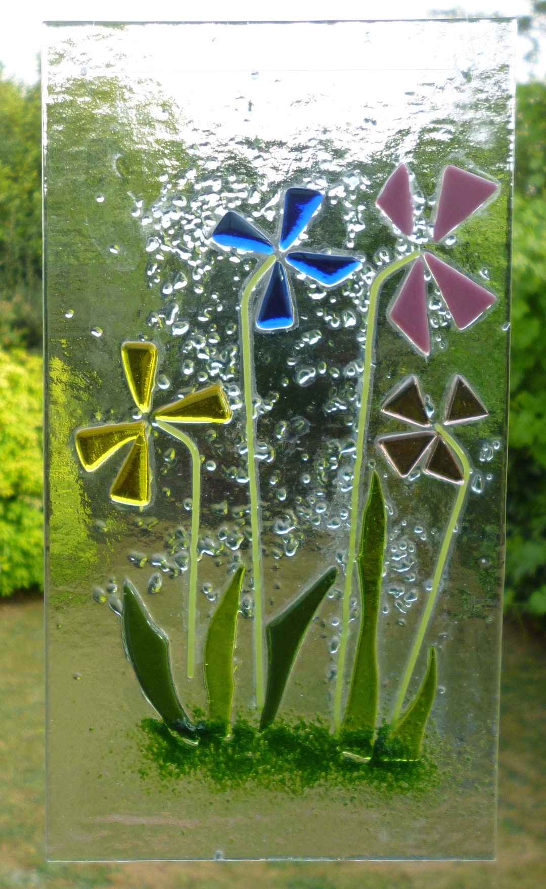 Fused Glass Flower Suncatcher Yellow Blue and Pink Flower - Etsy.de