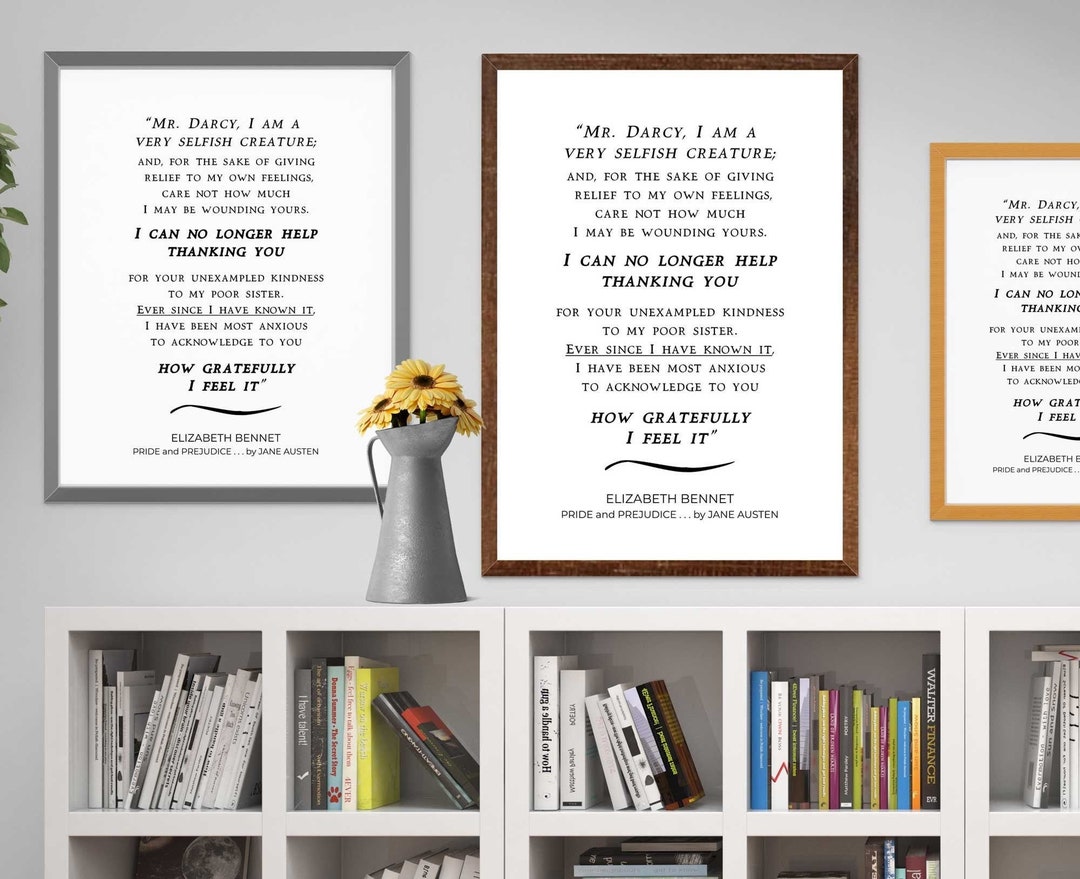 Pride and Prejudice Print 3, Book Quote PRINTABLE Wall Art, Jane Austen ...
