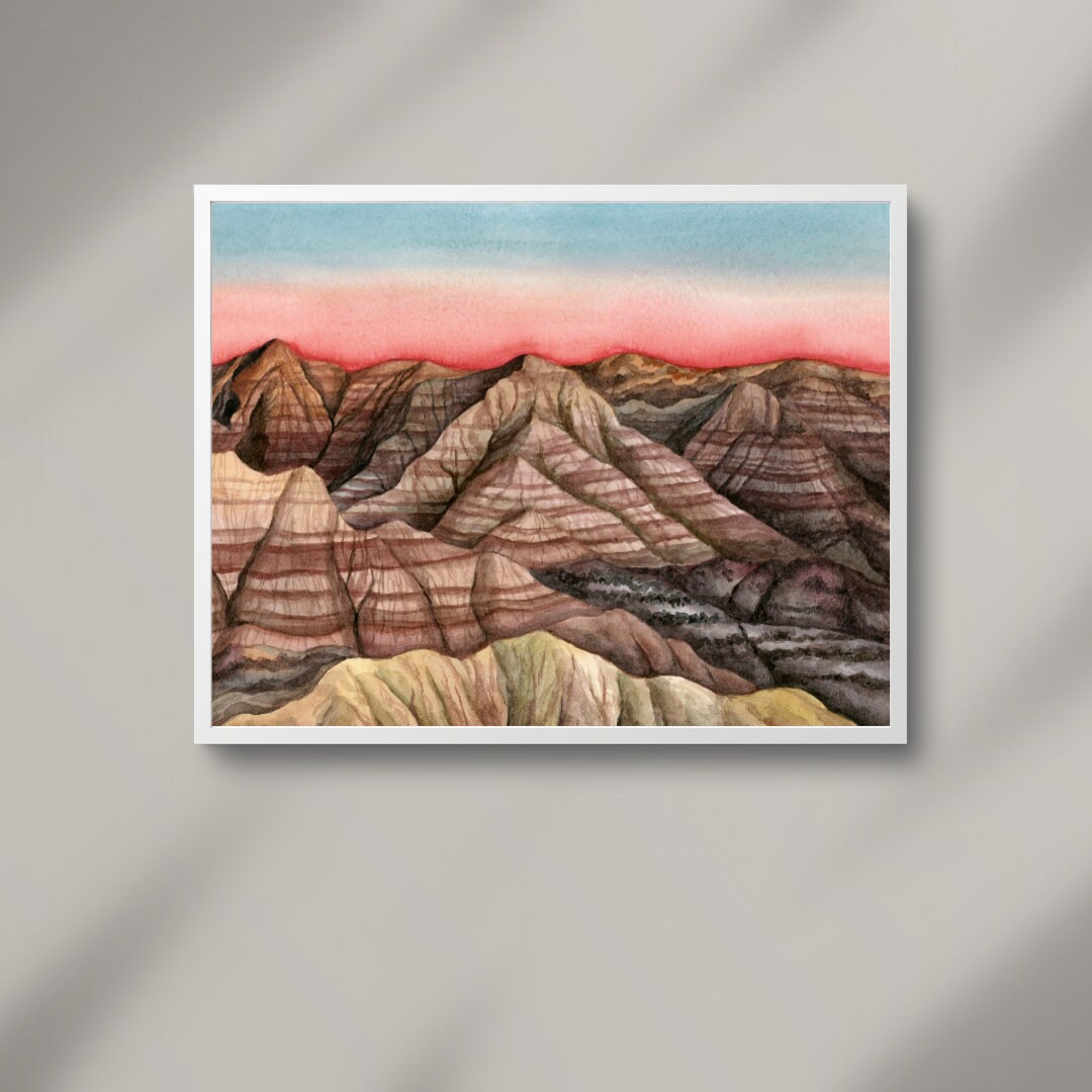 Badlands National Park Art Print | Watercolor Landscape | South Dakota ...
