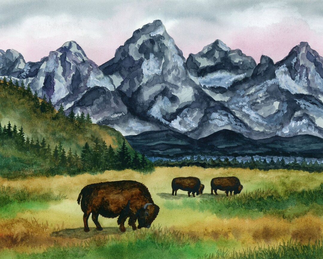 Grand Teton National Park Art Print Watercolor Landscape Wyoming - Etsy
