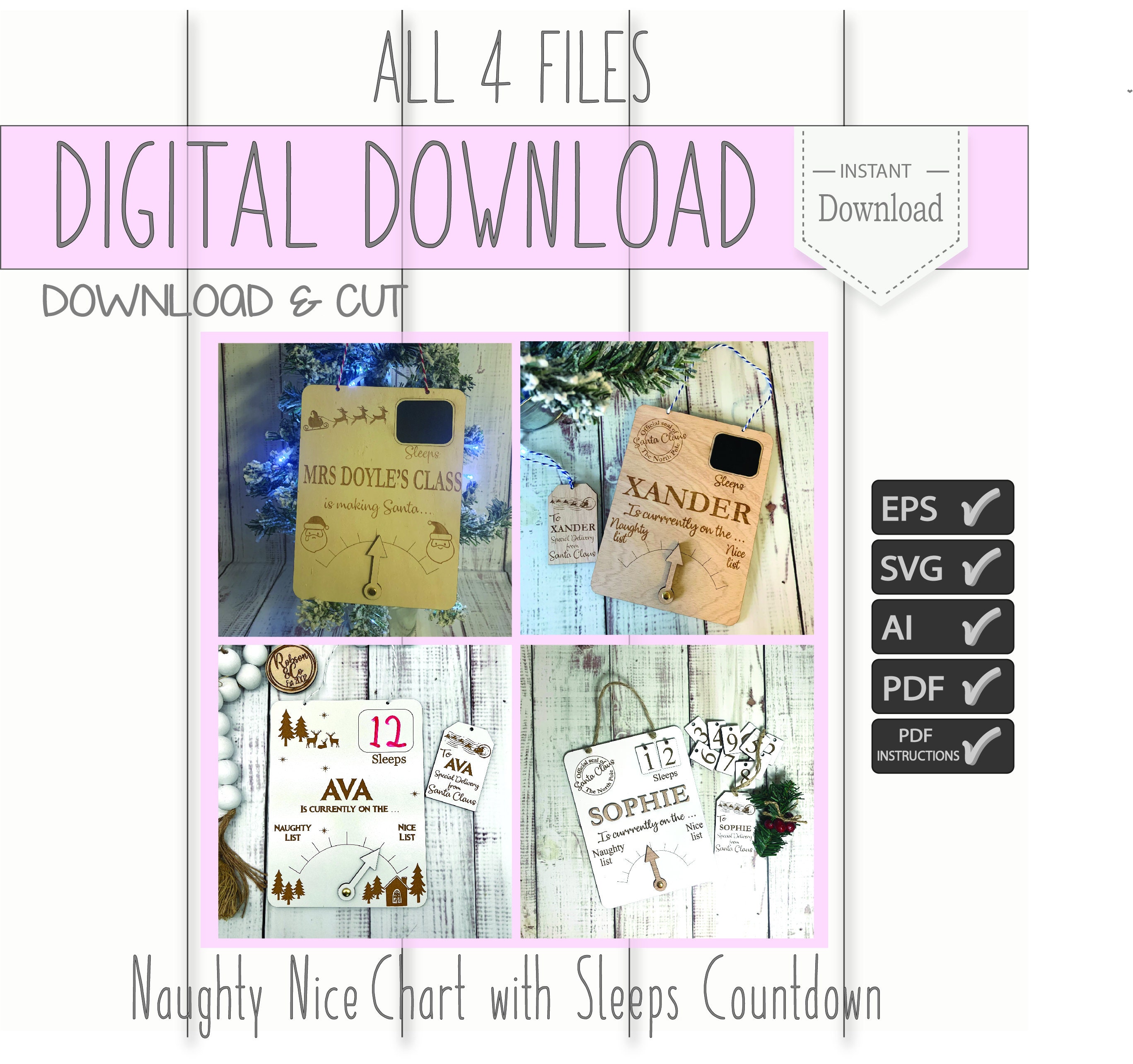 Digital Download File Bundle Naughty Nice Chart With Christmas Countdown-svg-ai-pdf-svg-laser ...