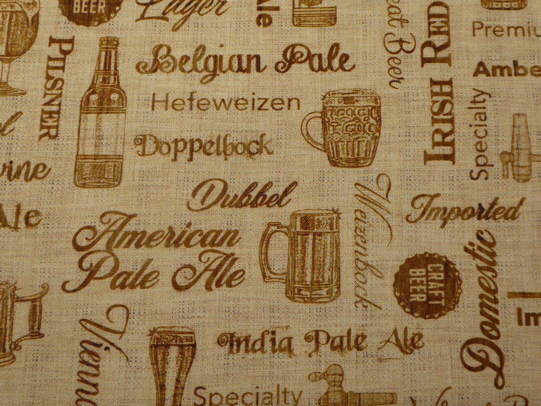 Patchwork Fabric Beer Writing Allover Beige - Etsy