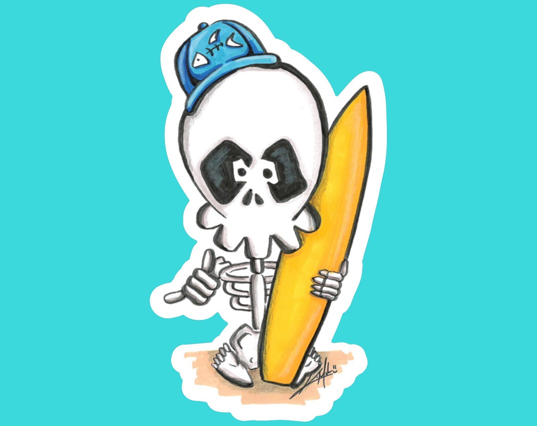 Surfer Skullzy Skully Vinyl Sticker, Original Character - Etsy