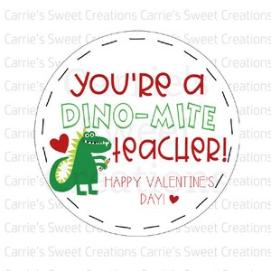 Valentine Teacher Printable Tag You're A Dinomite Teacher Valentine's ...