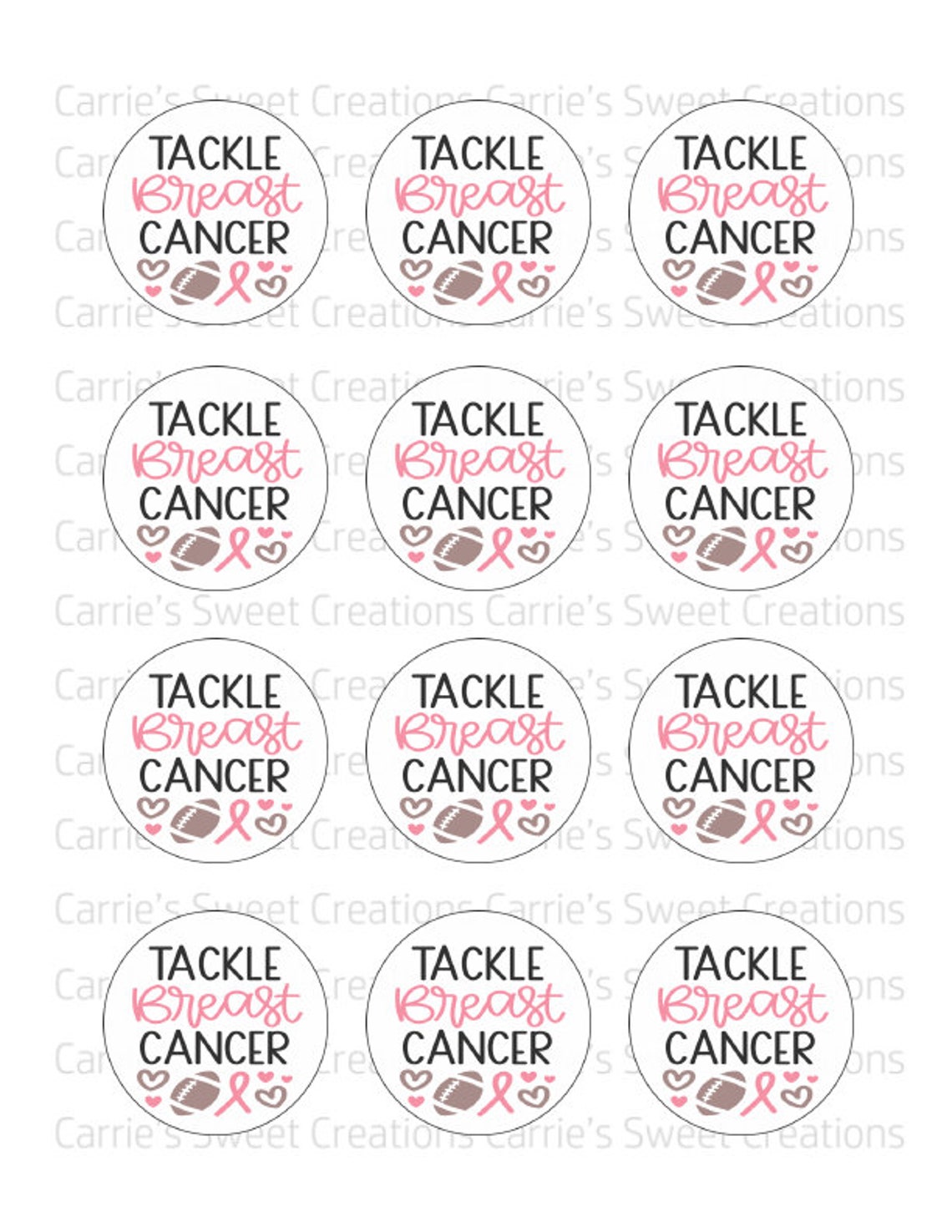 Tackle Breast Cancer Printable Tag- Gift Tag- Cookie Tag- Cancer ...