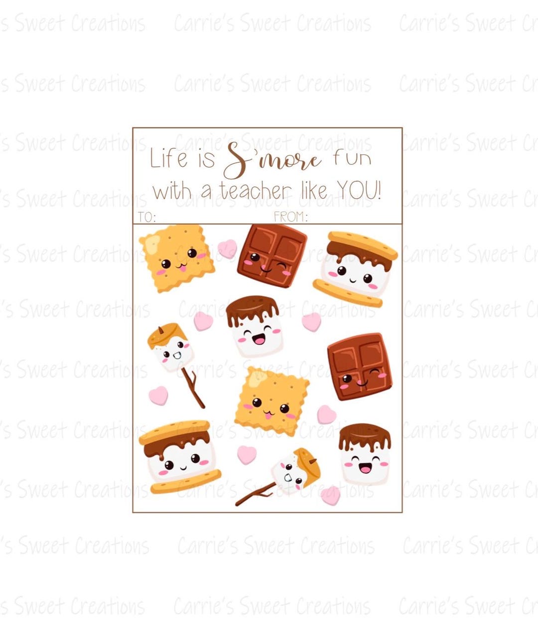 S'more's Valentine Cookie Card Printable 3x5", Life is S'more Fun With ...