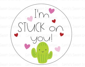 Valentine's Day Stuck on You cactus Printable Tags - Etsy