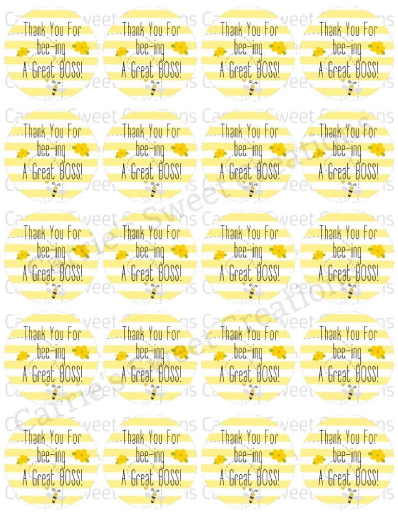 Thank You for Beeing A Great Boss Printable Tags- Cookie Tags- Happy ...