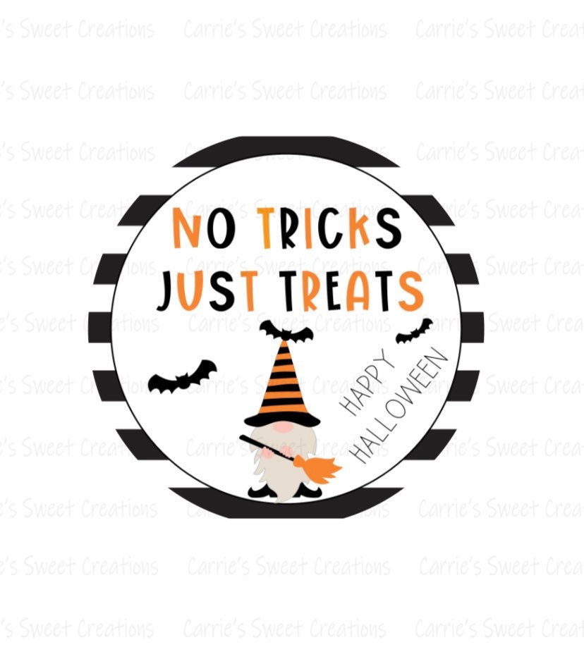 Halloween Gnome Printable Tag No Tricks Just Treats Gift | Etsy