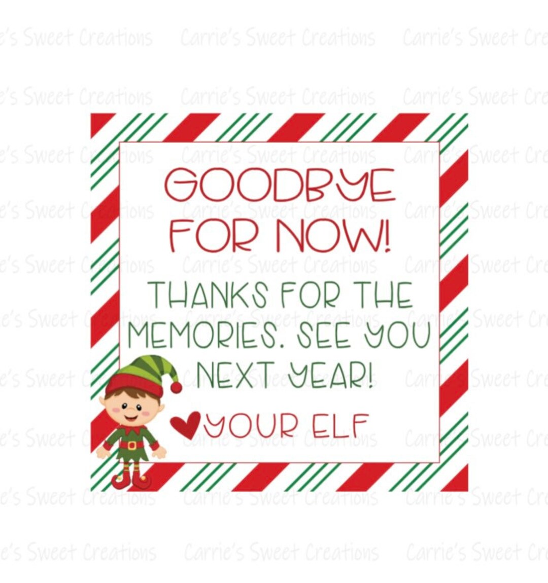 Elf Goodbye Printable Tags- Gift Tags- Cookie Tags- Bag Tags- Instant ...
