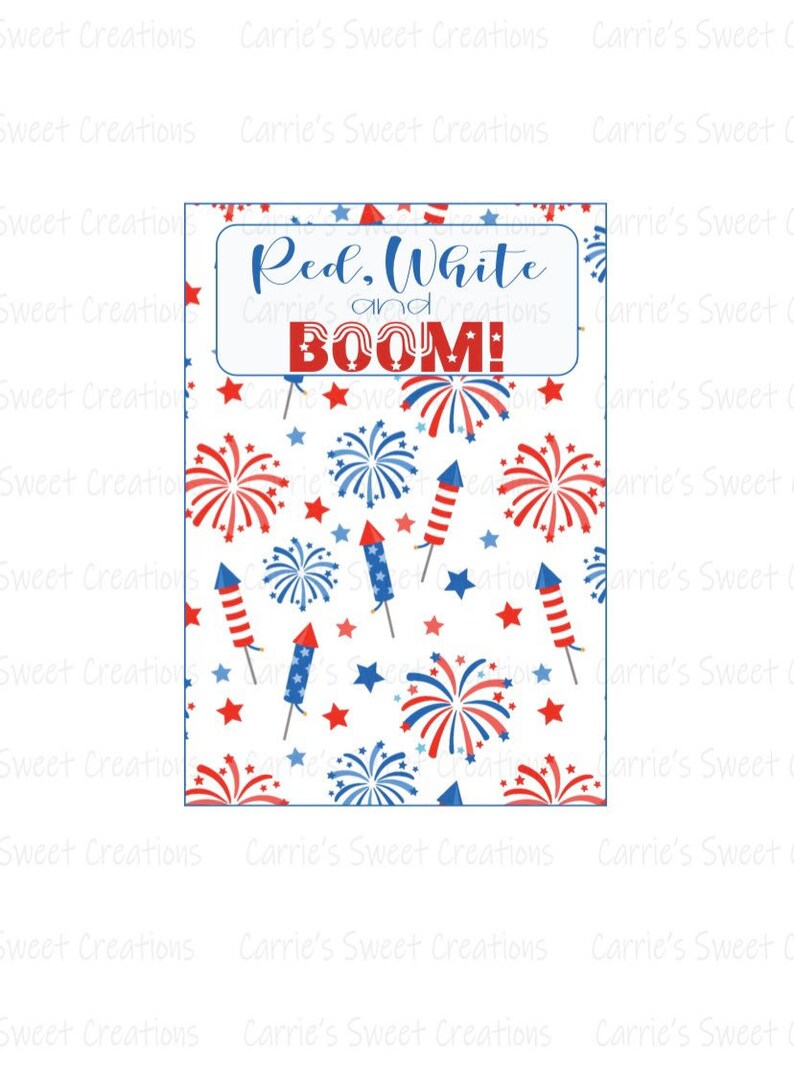 Red White and Boom Printable Cookie Card- 3.5" X 5" Card- Fourth of ...