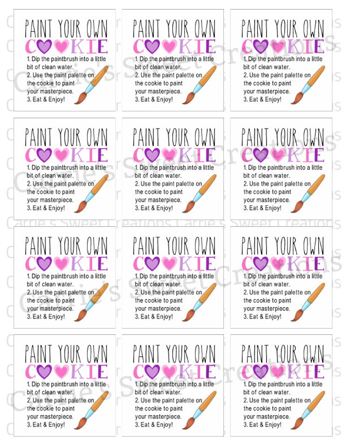 Paint Your Own Cookie Tags Printable Valentine Tags Cookie - Etsy