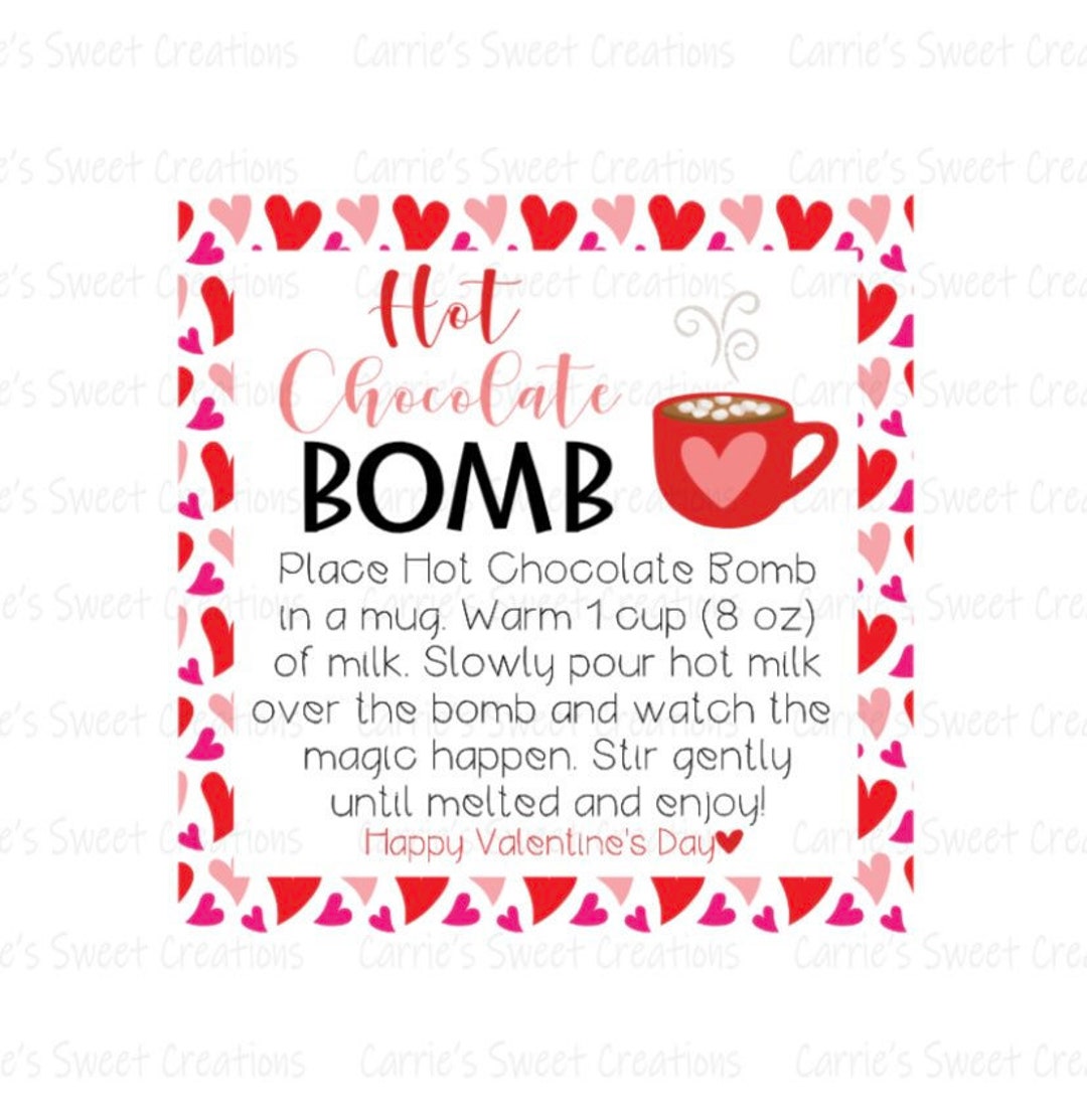 Hot Chocolate Bomb 3" Valentine Tag, Printable Hot Cocoa Tags, Hot ...