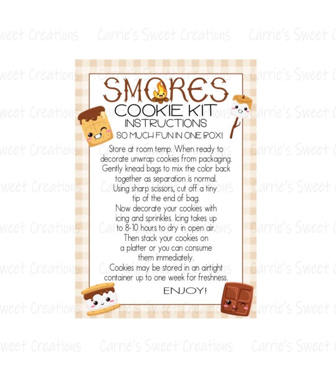 DIY Royal Icing Cookie Kit Printable Card, Smores Cookie Kit ...