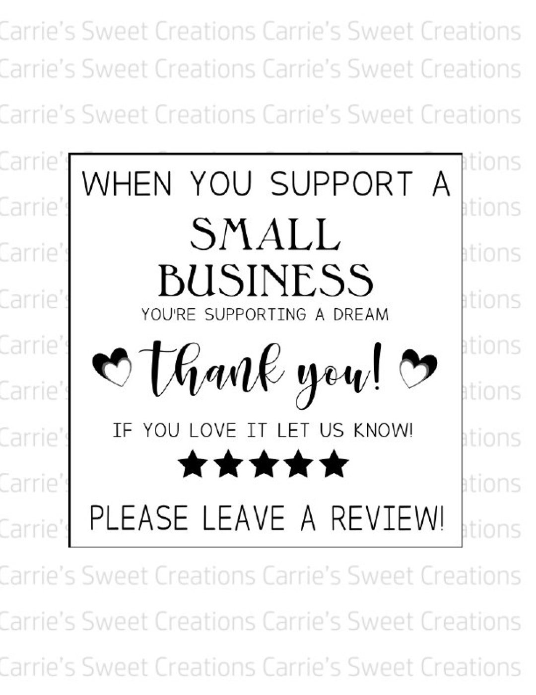 Small Business Review Card Printable- Thank You for Supporting Small ...