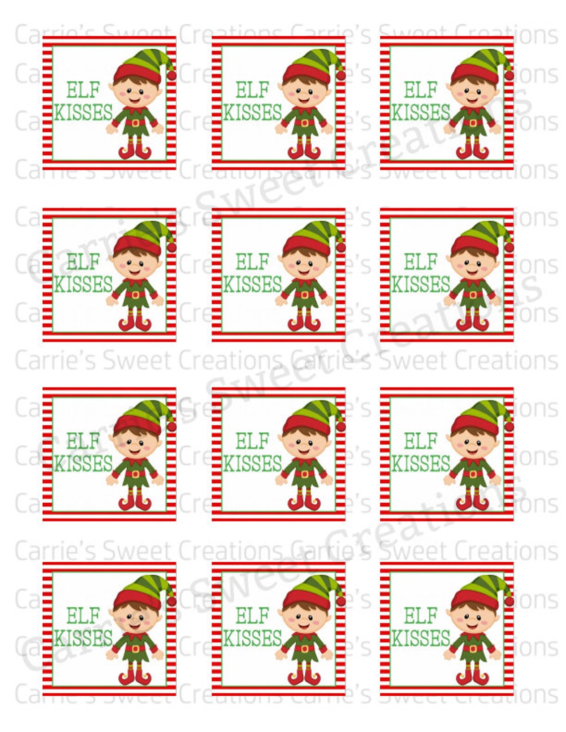 Elf Kisses Boy Elf Printable Tags Gift Tags Cookie Tags Bag | Etsy