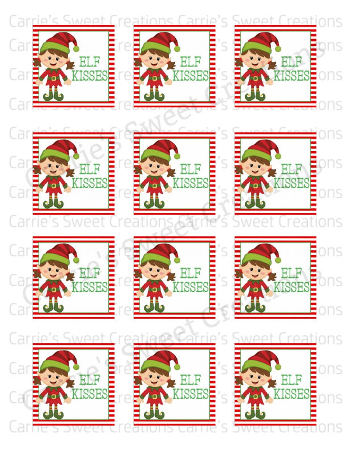 Elf Kisses Girl Elf Printable Tags Gift Tags Cookie Tags - Etsy