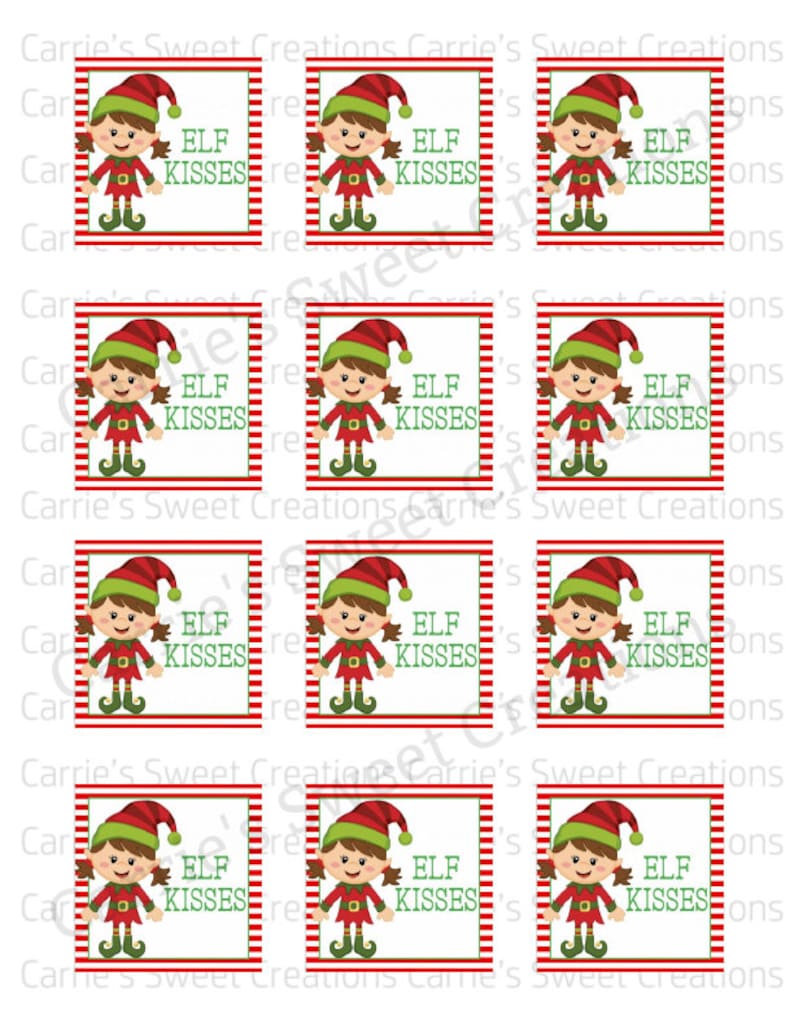Elf Kisses Girl Elf Printable Tags Gift Tags Cookie Tags | Etsy