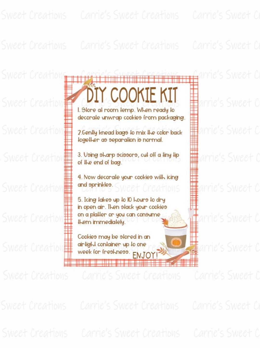 DIY Royal Icing Cookie Kit Printable Card, Pumpkin Spice Cookie Card ...