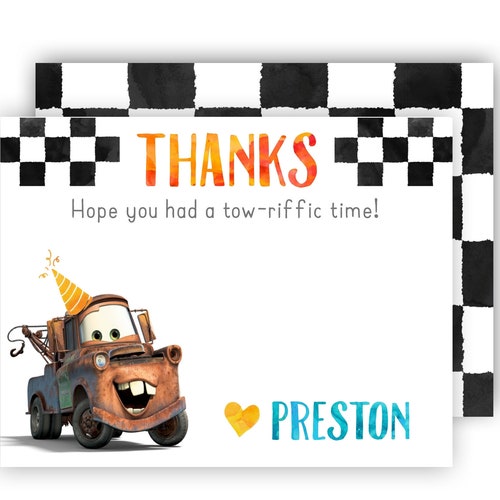 Disney Cars 3 Thank You Card Instant Download Chalkboard - Etsy