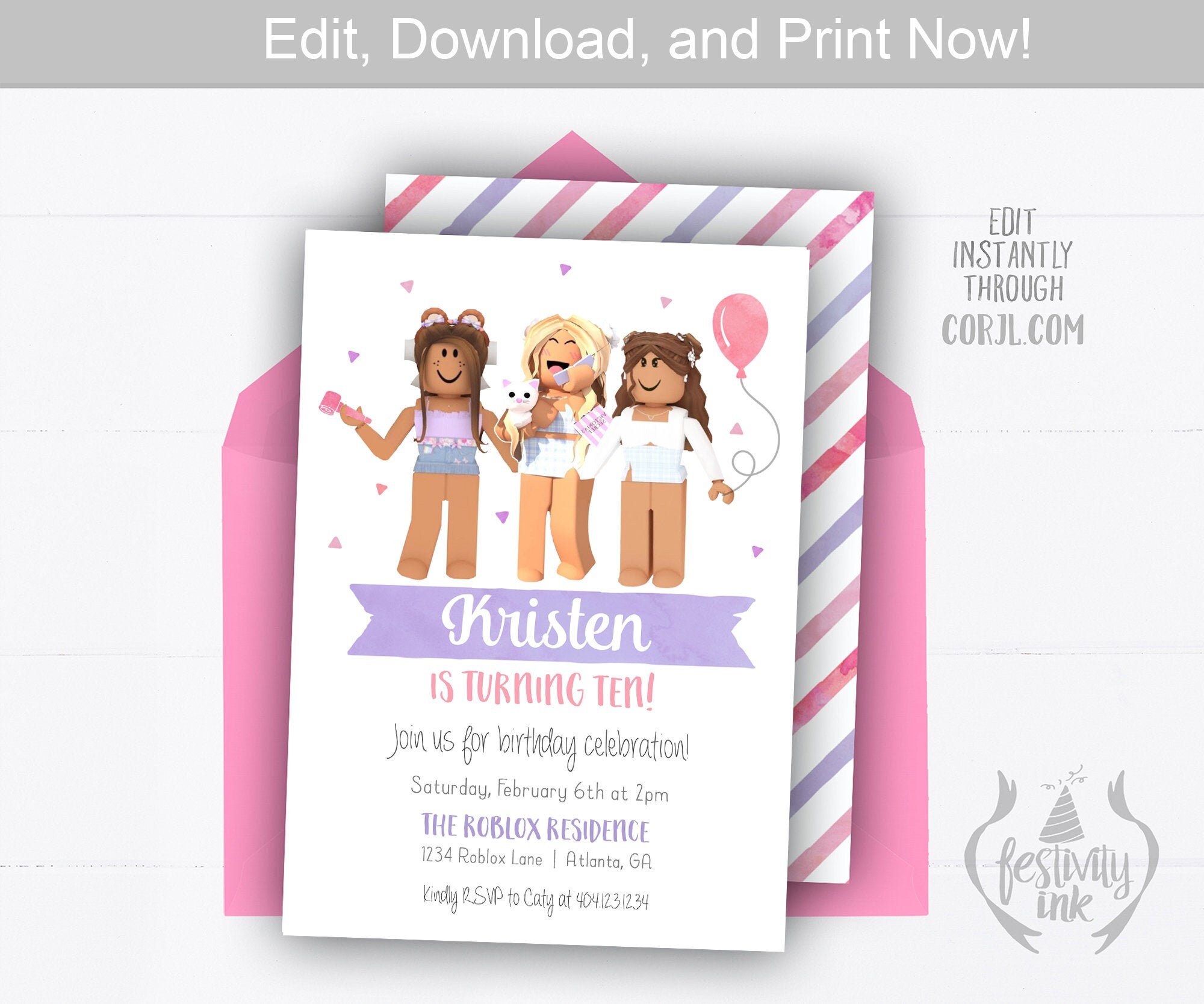 Roblox Birthday Invitation Girl Roblox Invite Editable Etsy Canada Roblox Birthday Invitation Girl Roblox Invite Editable Etsy Canada