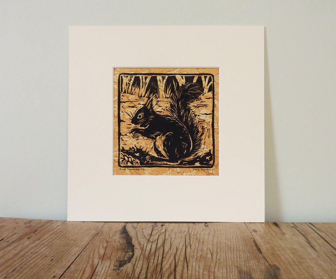 SQUIRREL LINOCUT PRINT Individually Handprinted Woodland - Etsy UK