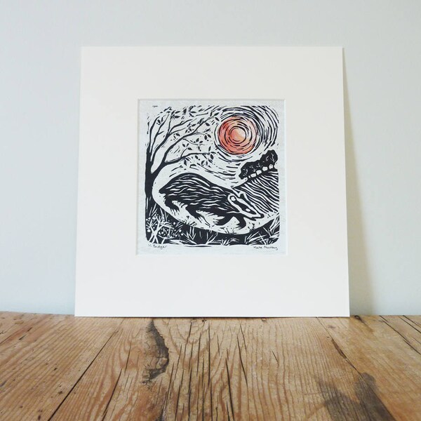 Linocut Moon - Etsy