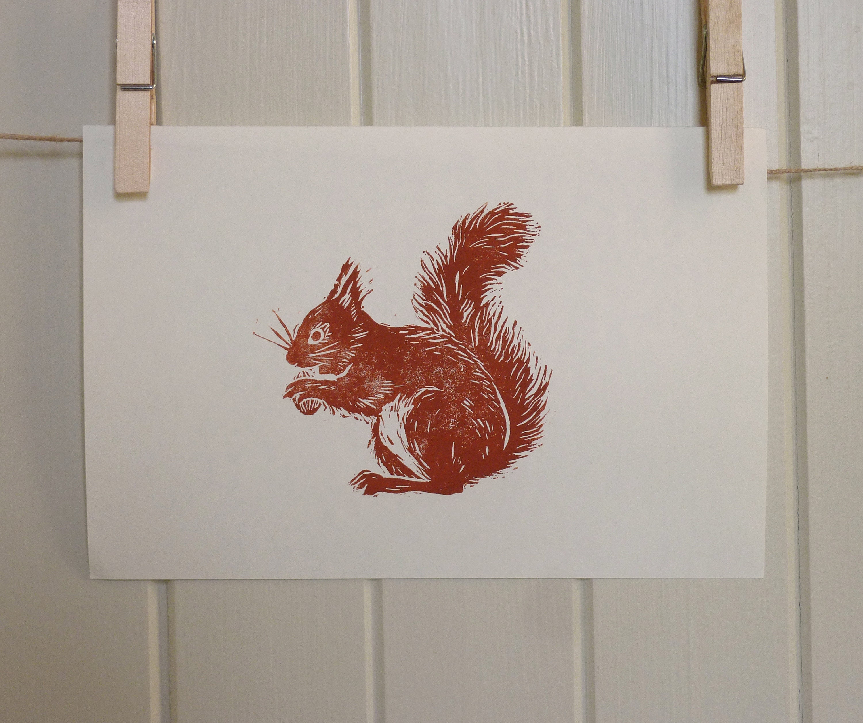 Prints Wood & Linocut Prints Red Squirrel Original lino print with ...