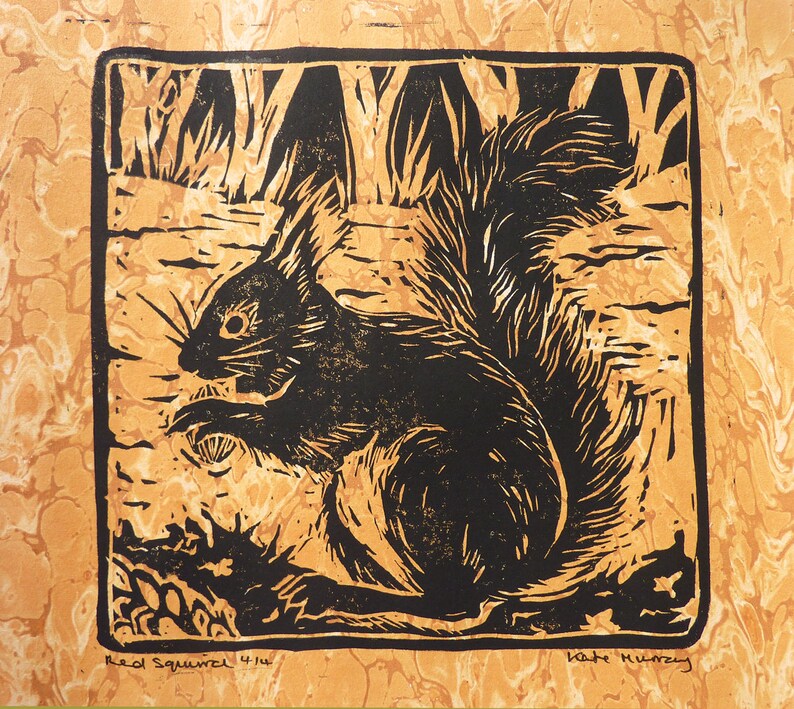 SQUIRREL LINOCUT PRINT Individually Handprinted Woodland - Etsy UK