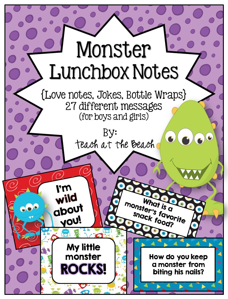 Monster Themed Lunchbox Notes, Jokes, and Bottle Wraps - Etsy