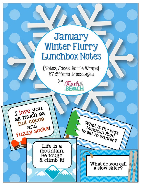January Winter Flurry Lunchbox Notes Jokes and Bottle Wraps | Etsy