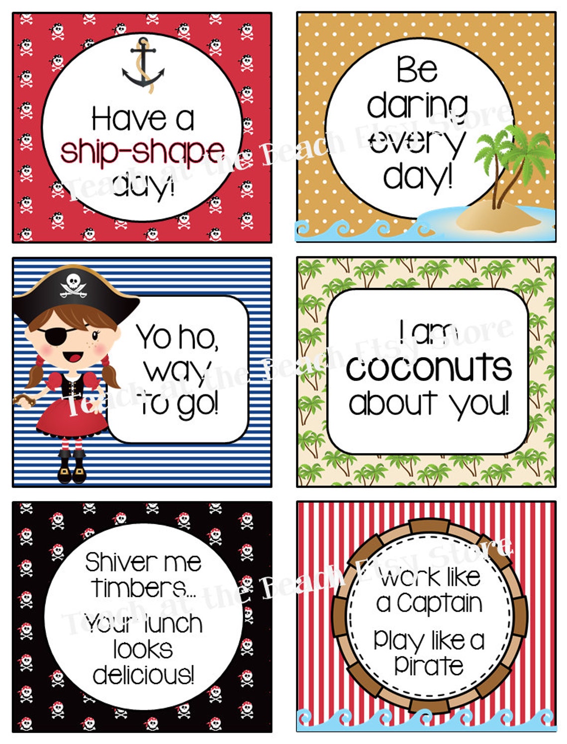 Pirate Themed Lunchbox Notes Jokes and Bottle Wraps boys & - Etsy
