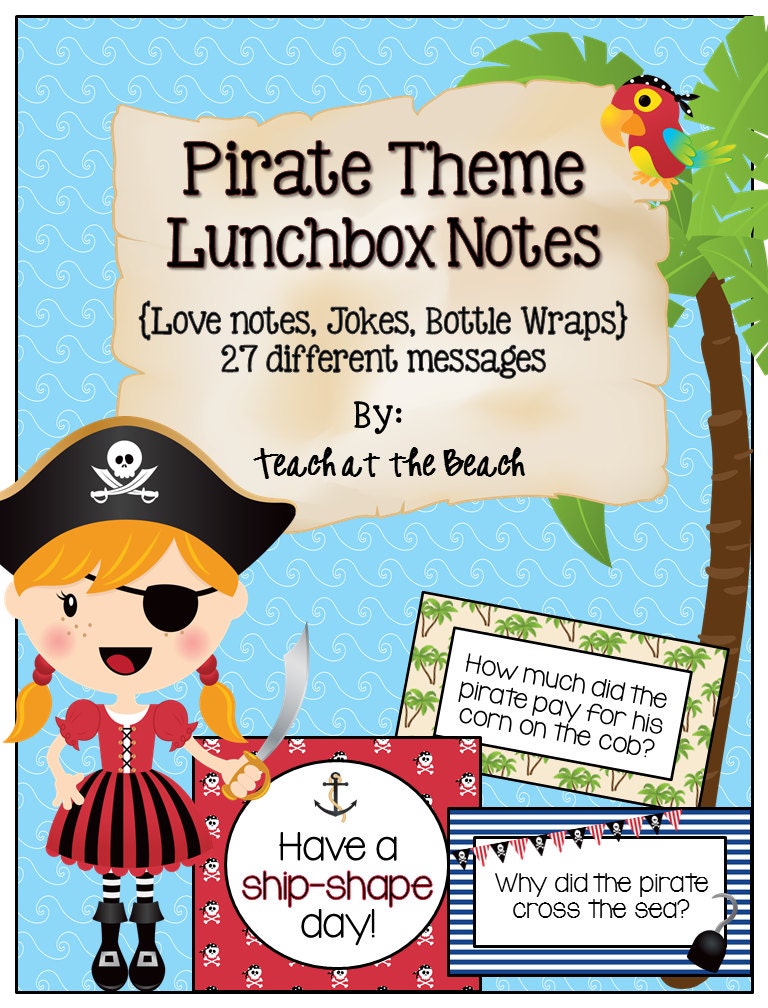 Pirate Themed Lunchbox Notes, Jokes, and Bottle Wraps *boys & Girls* - Etsy