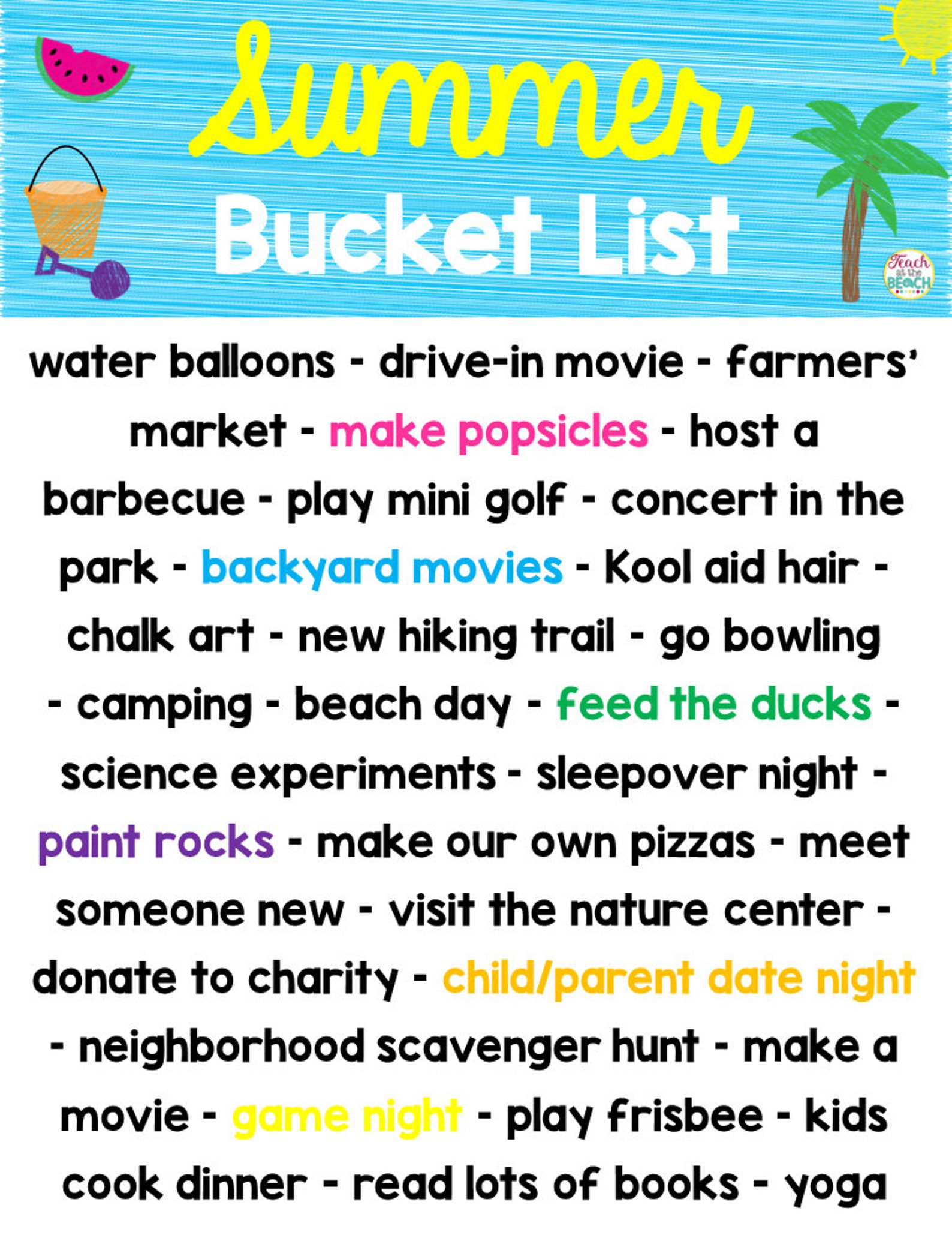 Summer Activity Schedule, Checklist, and Bucket List ** Editable ** - Etsy