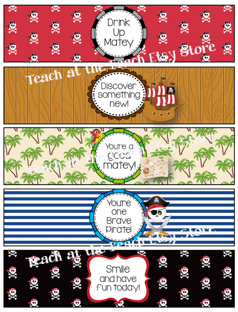 Pirate Themed Lunchbox Notes Jokes and Bottle Wraps boys & - Etsy