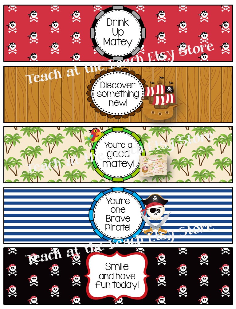 Pirate Themed Lunchbox Notes Jokes and Bottle Wraps boys & - Etsy