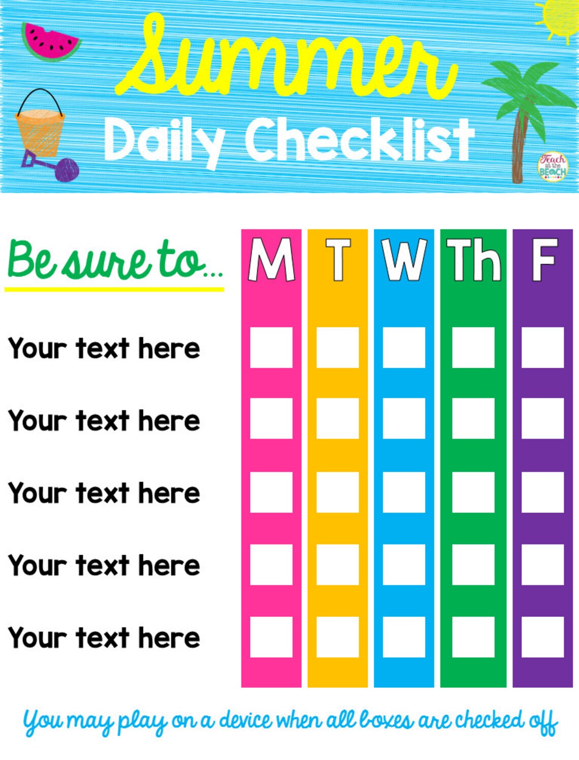Summer Activity Schedule Checklist and Bucket List - Etsy