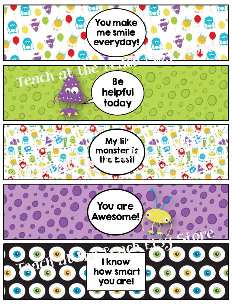 Monster Themed Lunchbox Notes, Jokes, and Bottle Wraps - Etsy
