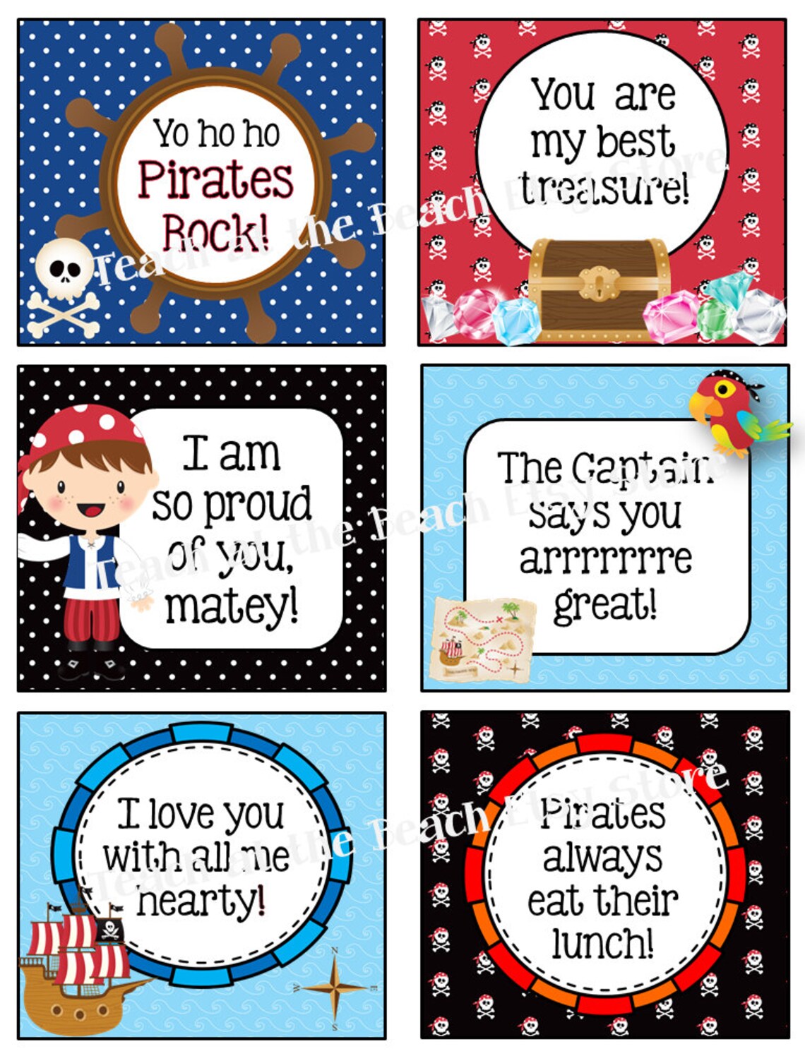 Pirate Themed Lunchbox Notes Jokes and Bottle Wraps boys & - Etsy