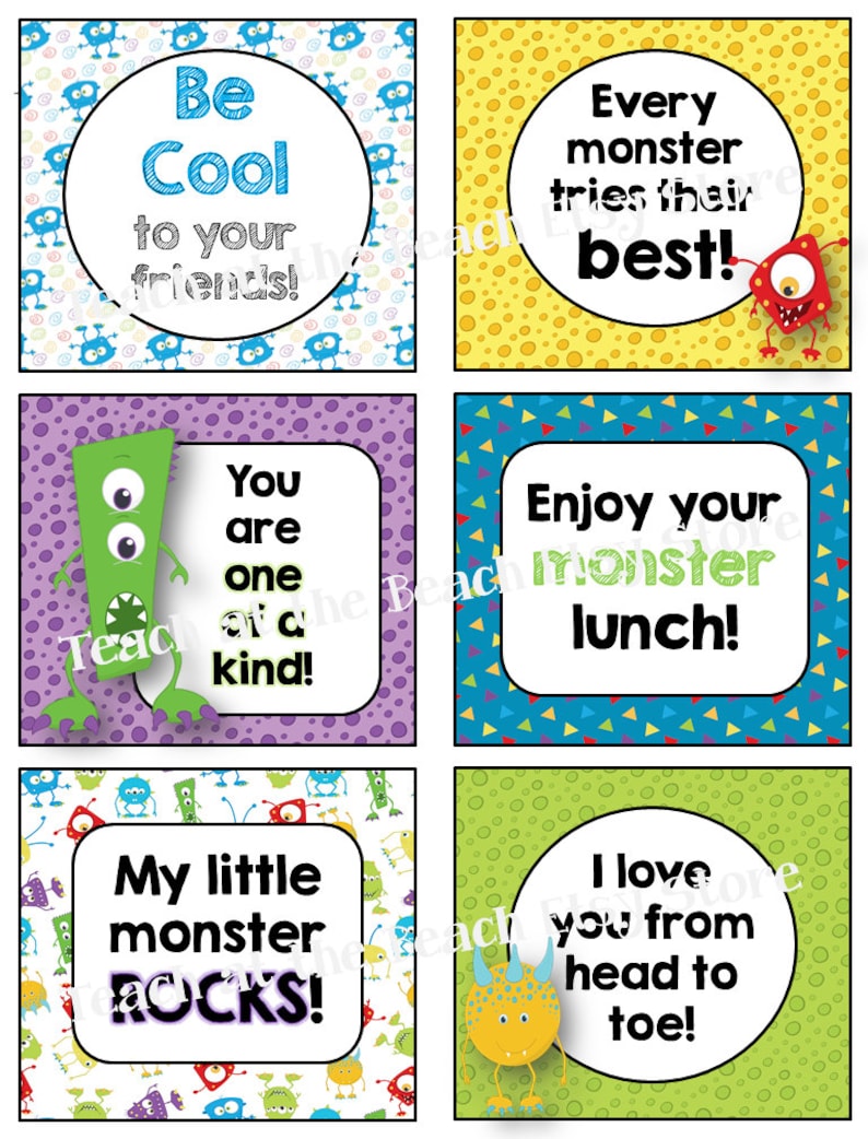 Monster Themed Lunchbox Notes, Jokes, and Bottle Wraps - Etsy