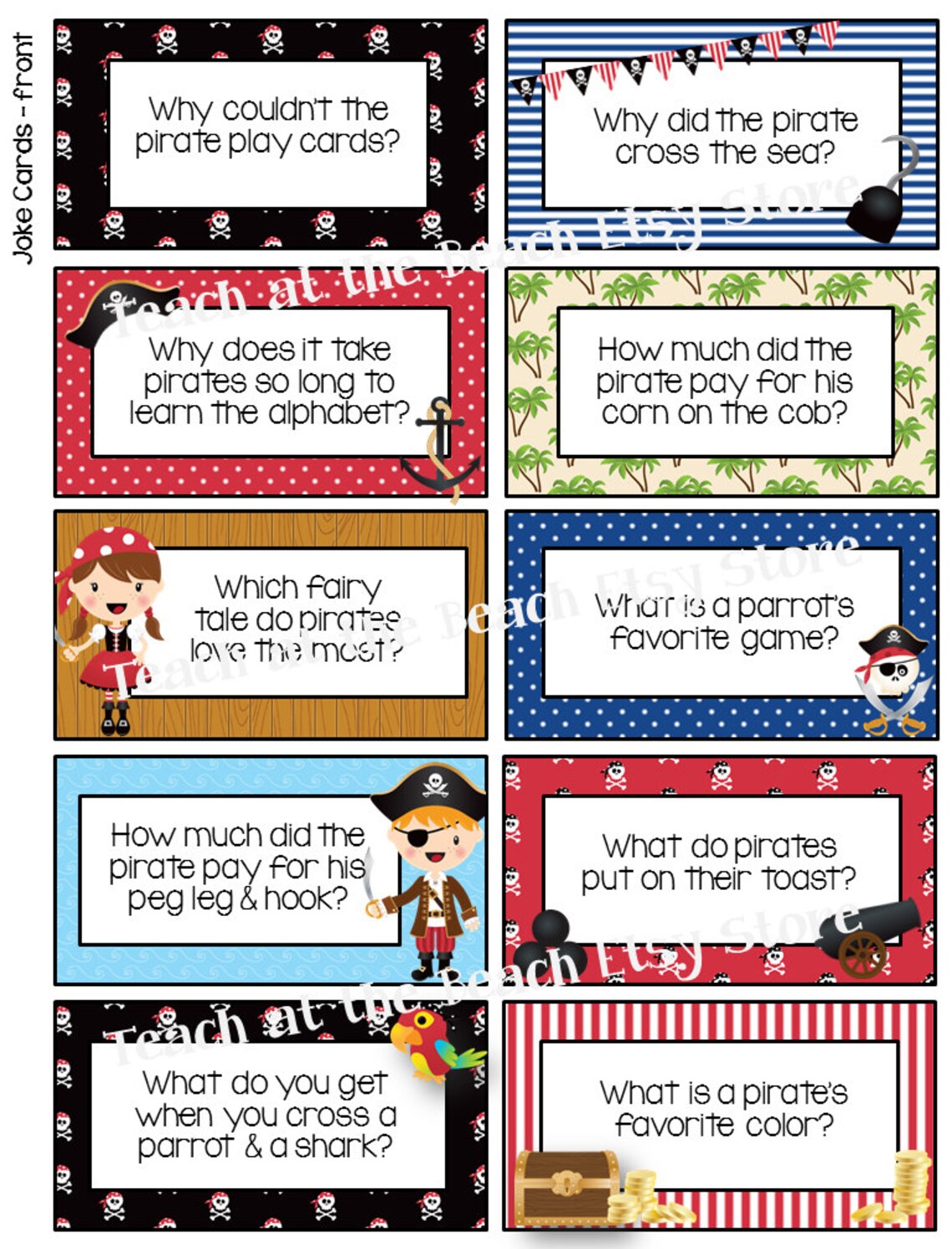 Pirate Themed Lunchbox Notes Jokes and Bottle Wraps boys & - Etsy