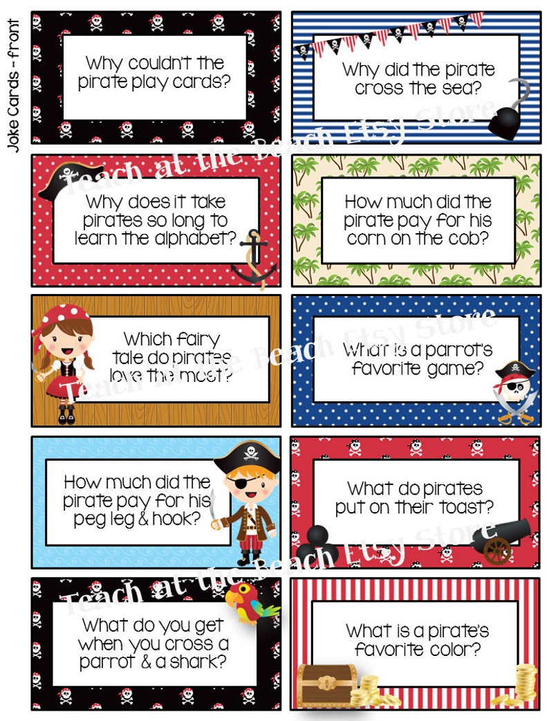 Pirate Themed Lunchbox Notes Jokes and Bottle Wraps boys & - Etsy