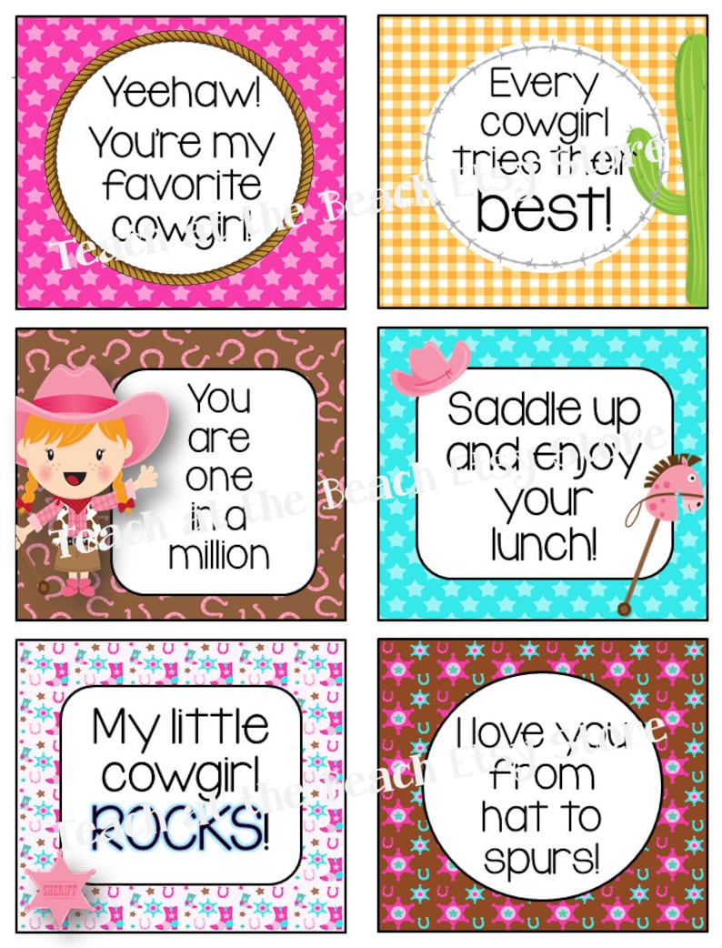 Cowgirl Lunchbox Notes, Jokes, and Bottle Wraps - Etsy