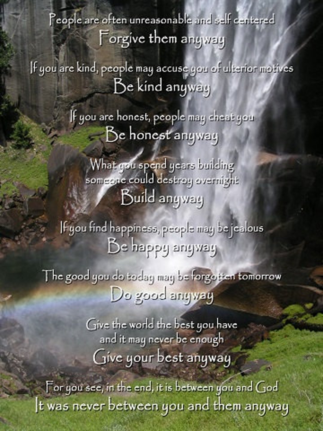 8x10 Yosemite cascade photo avec Mère Teresa Do It Anyway Poem - Etsy ...