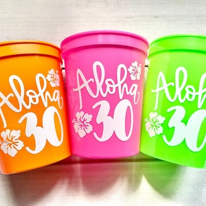 30th Birthday, Aloha 30, 30 Birthday Cups, Personalized 30th Birthday ...