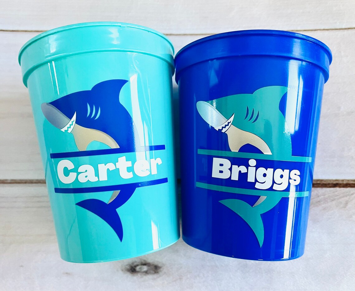 Personalized Shark Party Cups, Under the Sea Party Favors - Etsy